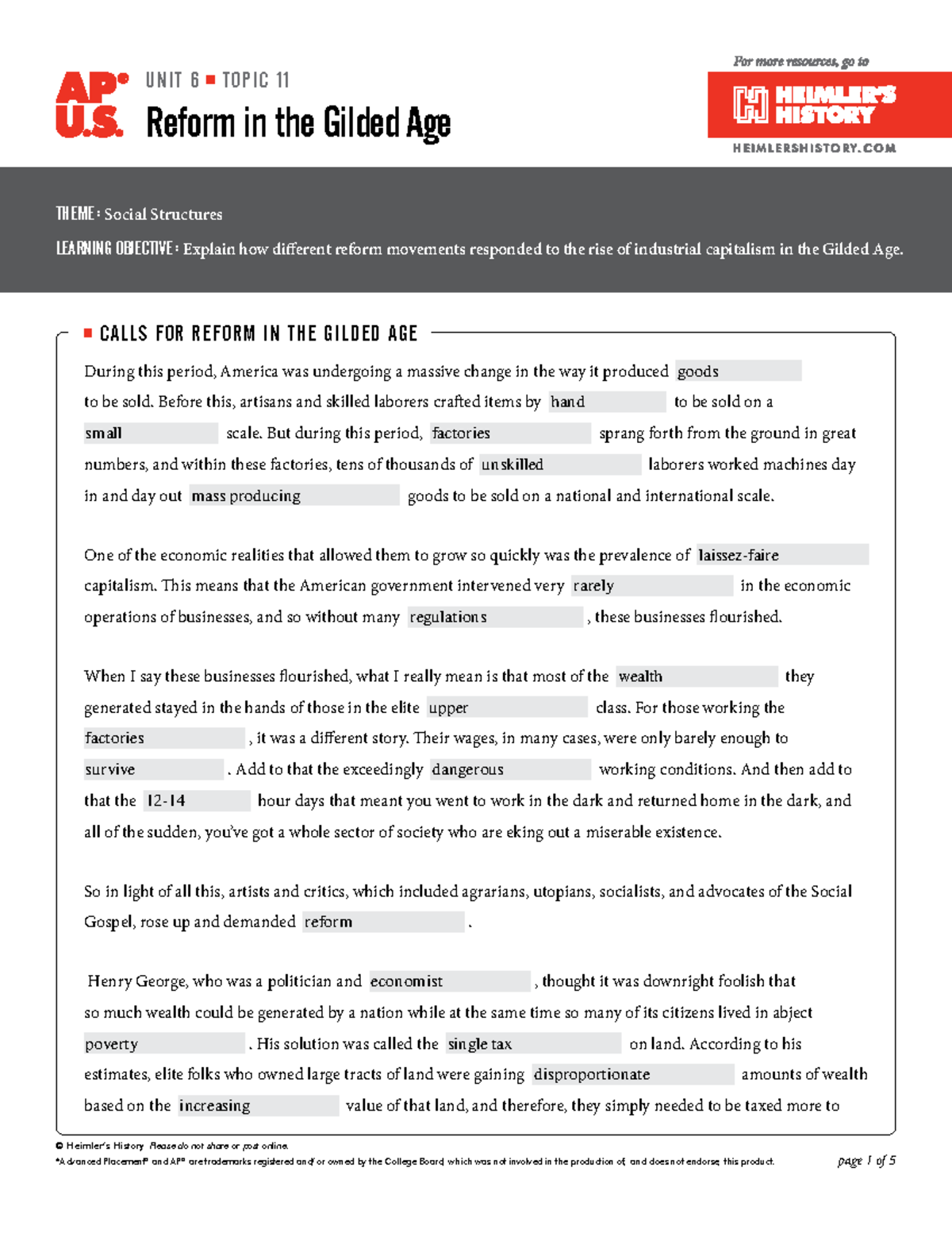 AP US Unit 6 Topic 11 Noteguides: Reform Movements in the Gilded Age ...