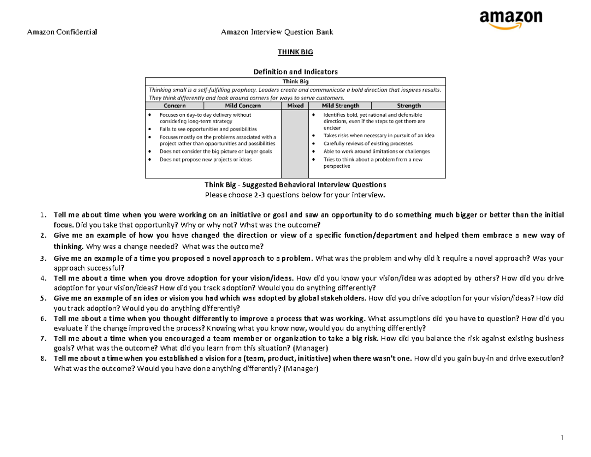 Think Big Questions GLO EN - Amazon Confidential Amazon Interview ...