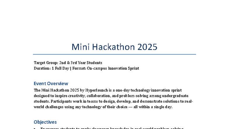 Mini Hackathon 2025: Innovation Sprint for 2nd & 3rd Year Students ...