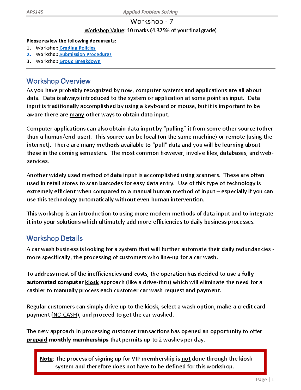 Workshop 07 - APS145 Applied Problem Solving Page | 1 Workshop - 7 ...