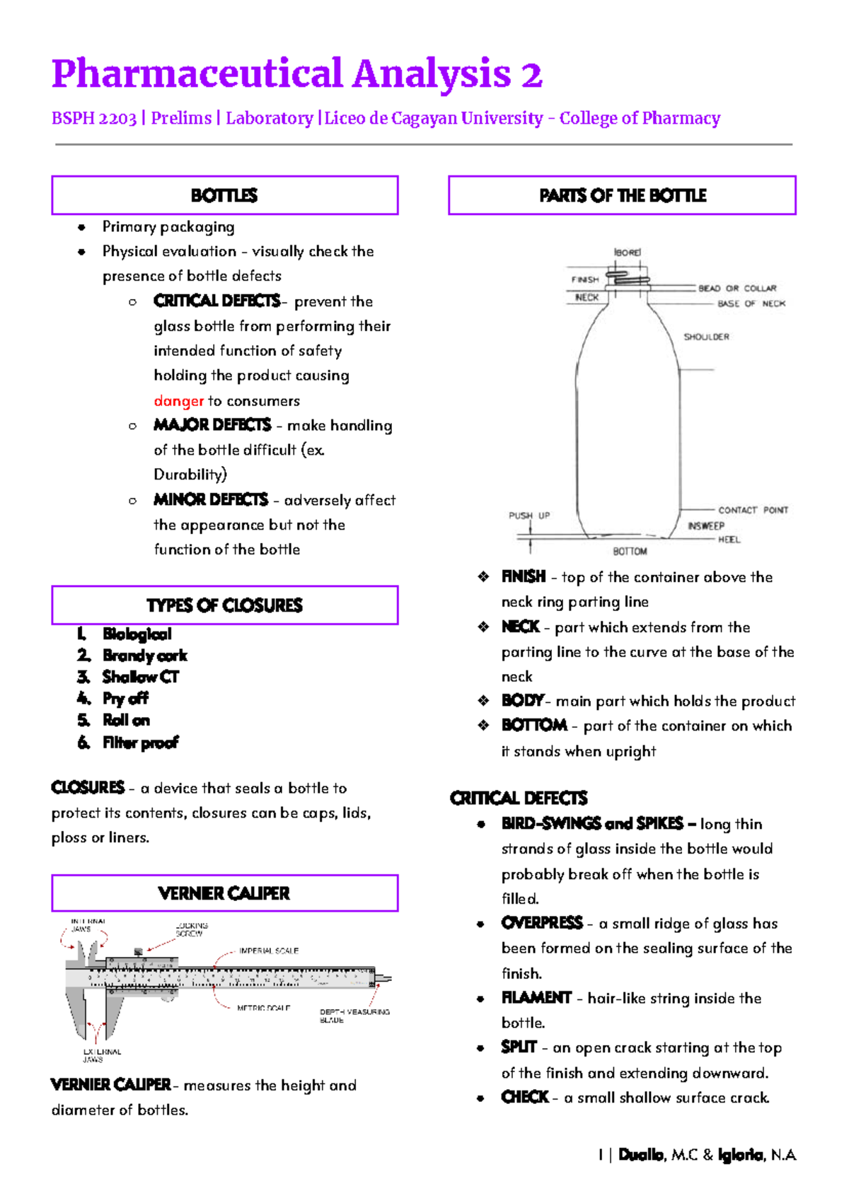 BSPH 2203 | Pharmaceutical Analysis 2 Prelims - Bottle Evaluation Notes ...
