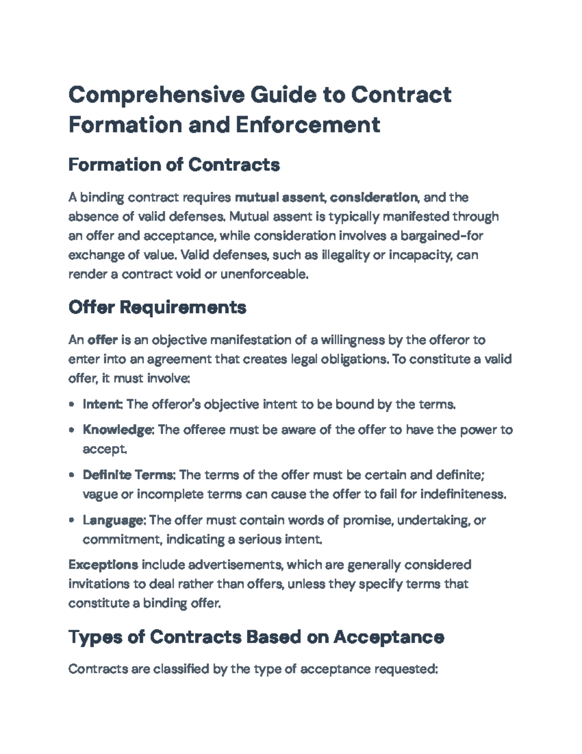 Comprehensive Guide to Contract Law: Formation, Breach & Remedies - Studocu