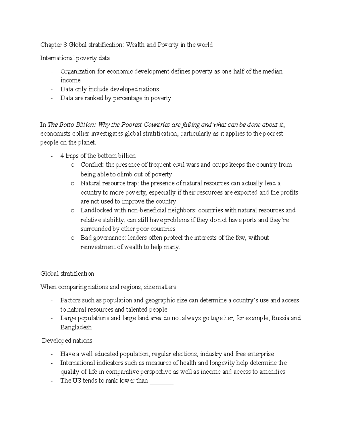 SOC 2 - Chapter 8: Global Stratification and Poverty Insights - Studocu