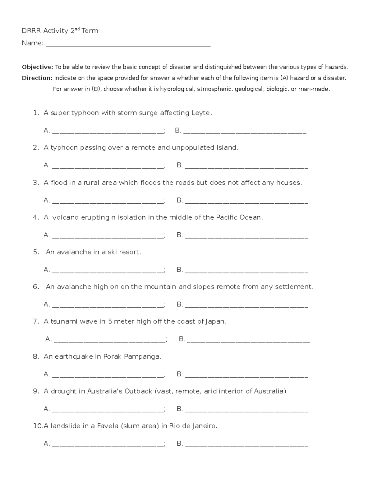 New DOC Document - BSHM - DRRR Activity 2nd Term Name: - Studocu