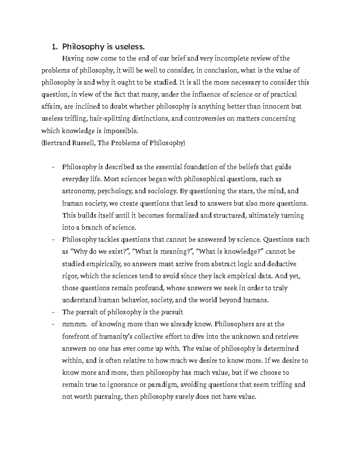 Philosophy 101: The Value and Challenges of Philosophical Inquiry - Studocu