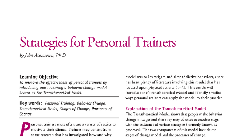 Estrategies for Personal Trainers: Applying the Transtheoretical Model ...