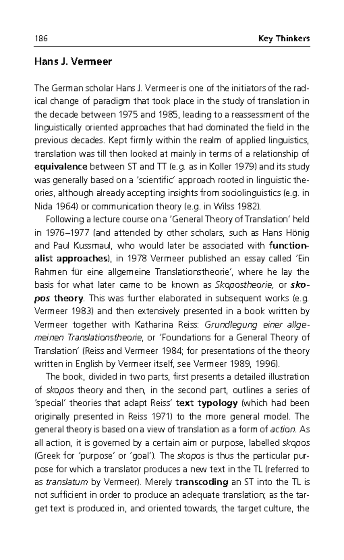 Key Thinkers in Translation: Hans J. Vermeer Analysis (186) - Studocu