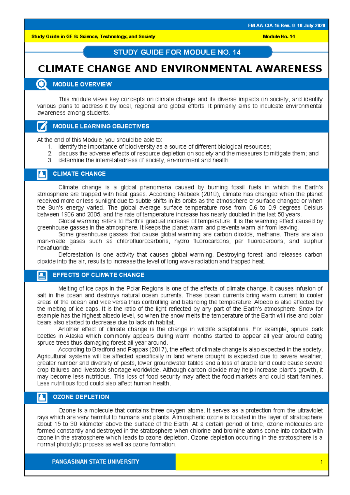 GE 6 - Study Guide 14: Climate Change & Environmental Awareness - Studocu