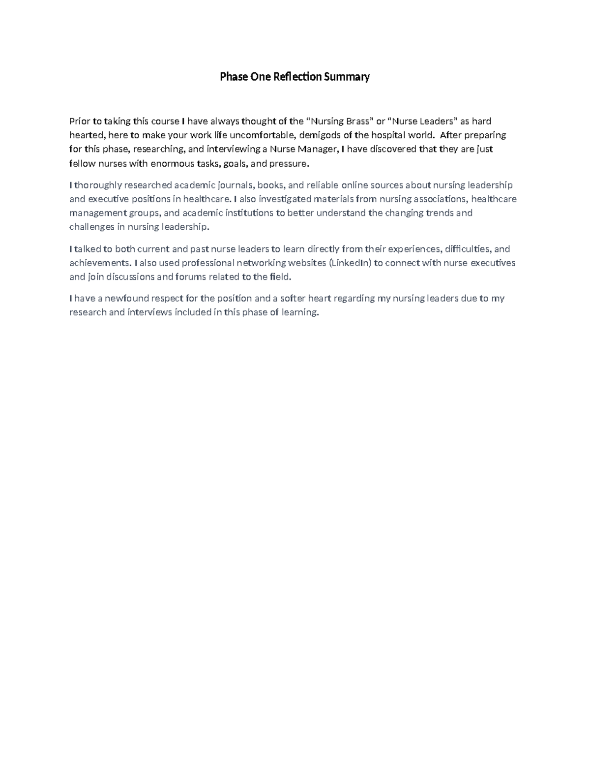 Phase One Reflection Summary D030 - Phase One Reflection Summary Prior ...