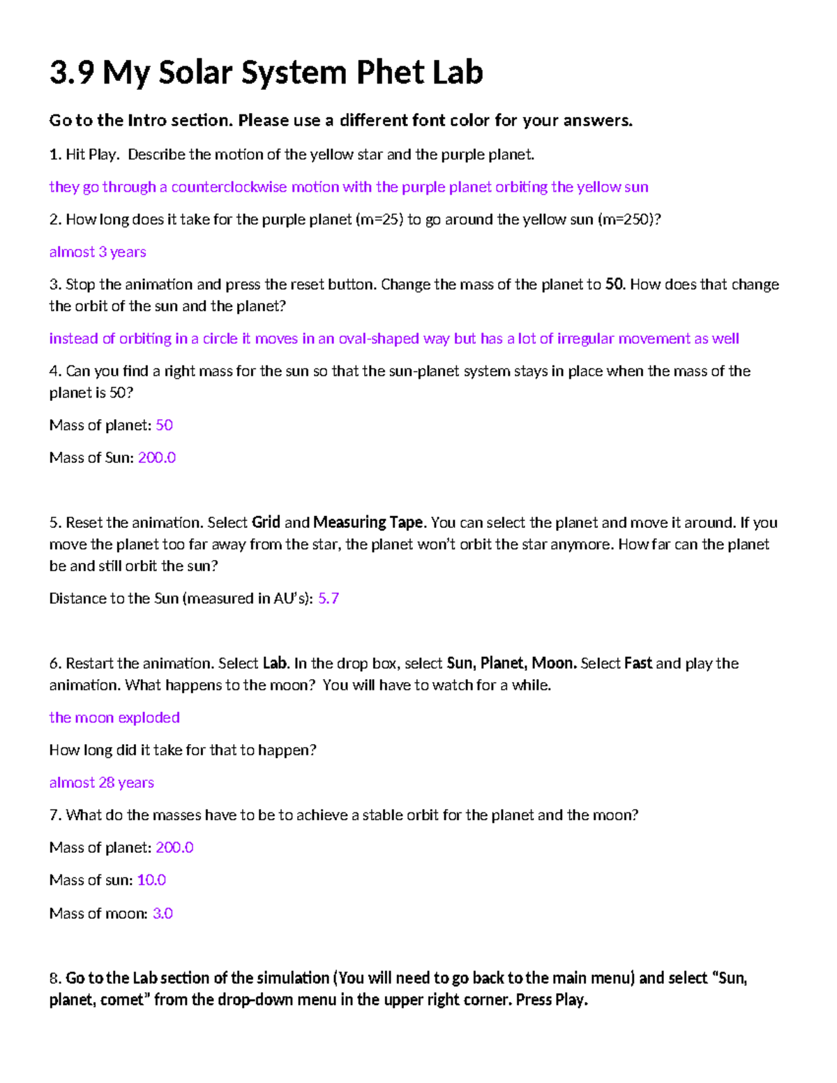 3.9 My Solar System Phet Lab: Exploring Planetary Motion - Studocu