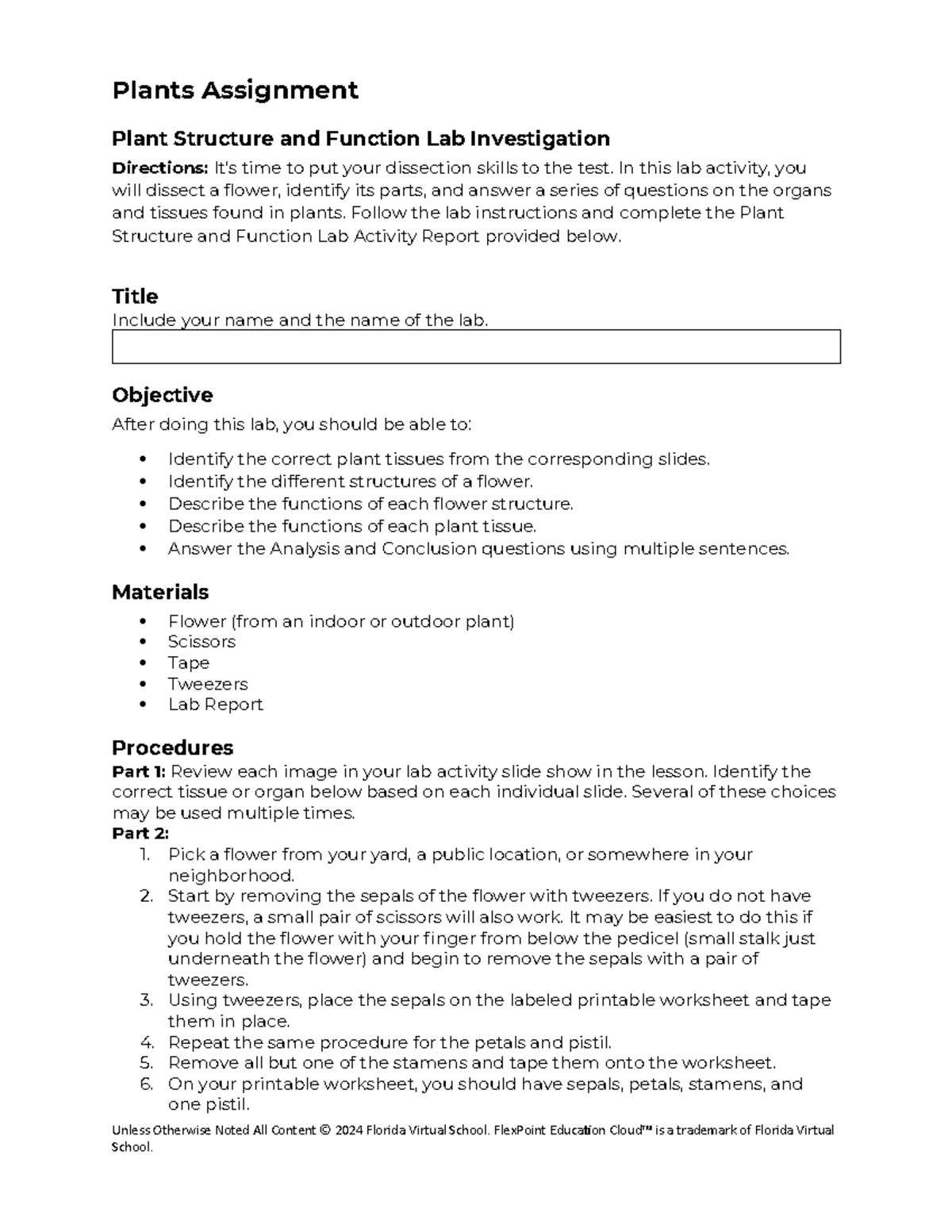 Plants Assignment: Lab Investigation on Structure & Function (06 03 ...
