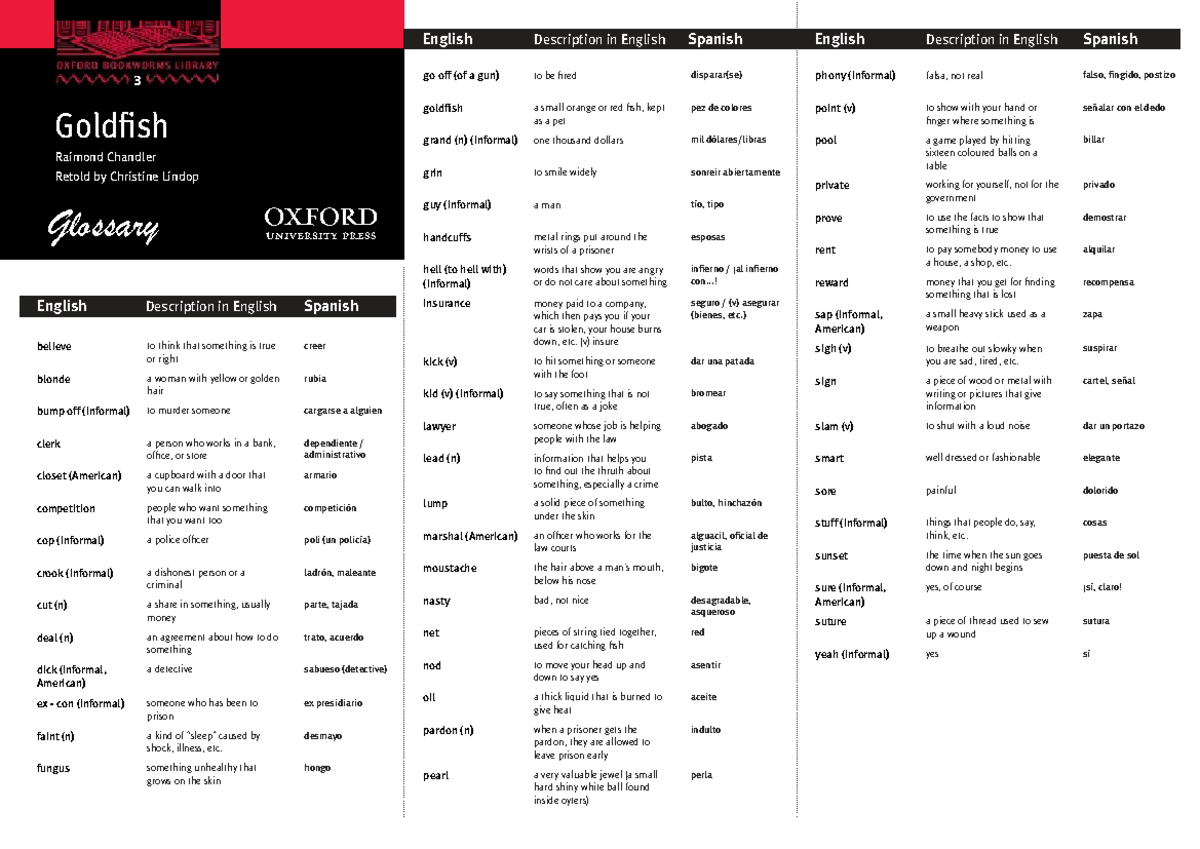 Goldfish Glossary: English-Spanish Terms and Definitions - Studocu