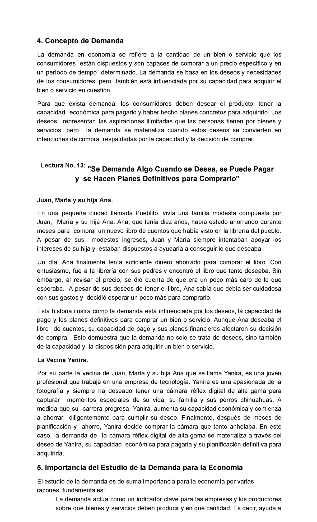 Lectura No. 13: Concepto de Demanda y su Importancia en Economía - Studocu