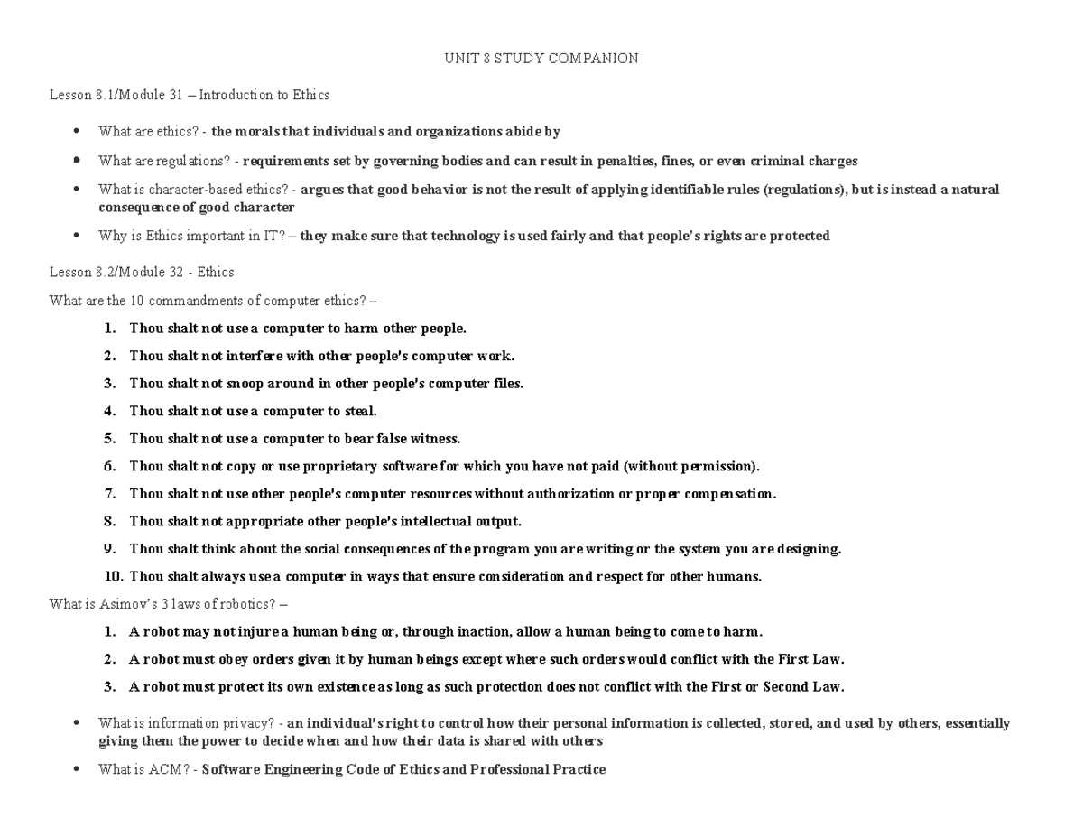 UNIT 8 Study Companion - UNIT 8 STUDY COMPANION Lesson 8/Module 31 ...