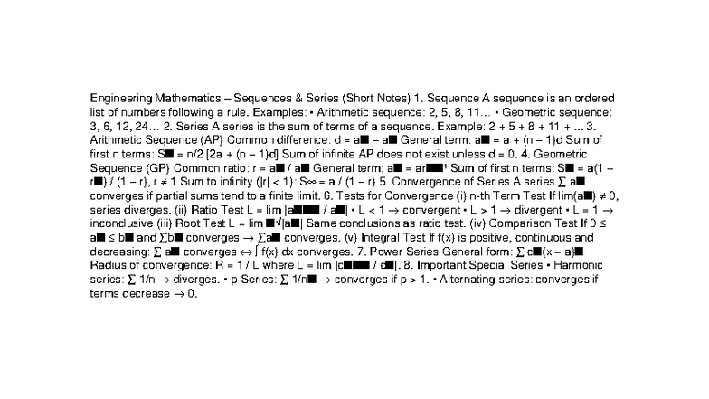 ENGMATH 101: Sequences & Series Short Notes - Studocu