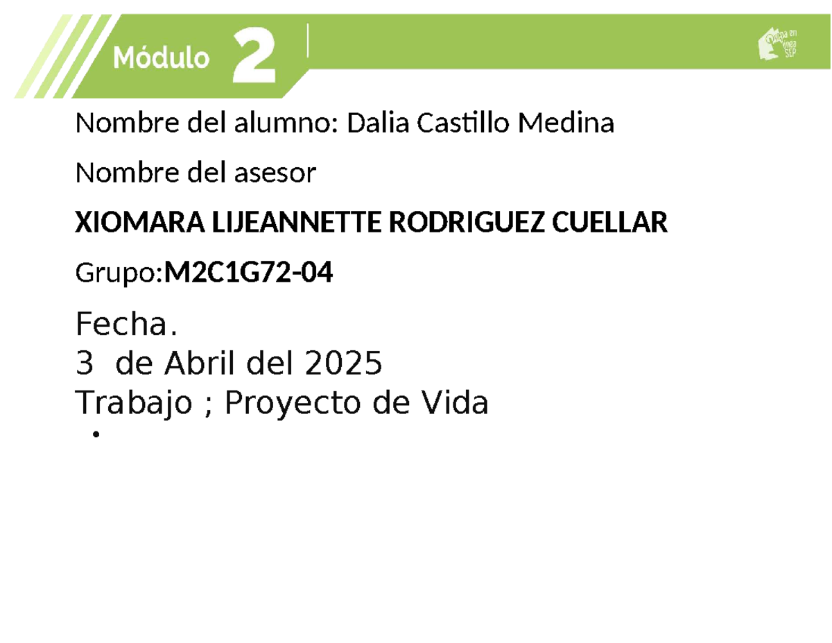 Proyecto Integrador Semana 4: Metas y Plan de Vida de Dalia Castillo ...