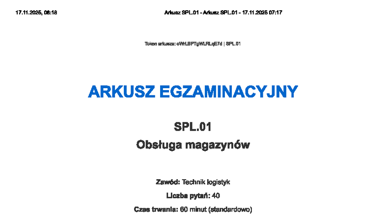 Arkusz SPL.01 - Egzamin Zawodowy z Logistyki (17.11.2025) - Studocu