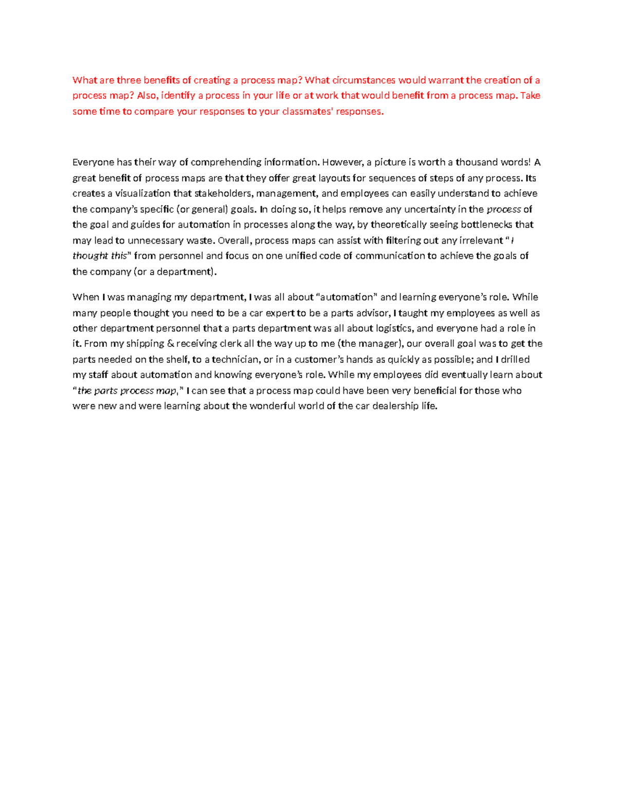 Discussion 3 - Process Mapping Benefits and Applications - Studocu