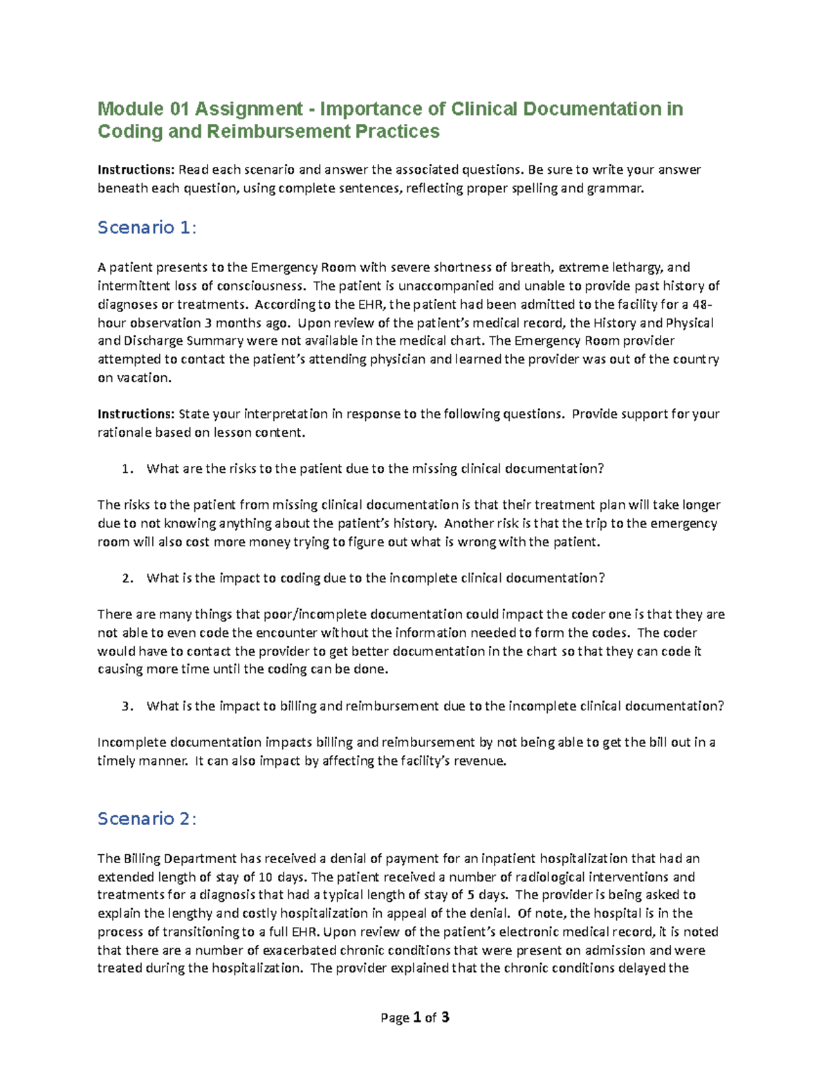 HIM1103 Mod 01 Clinical Documentation Assignment Worksheet - Studocu