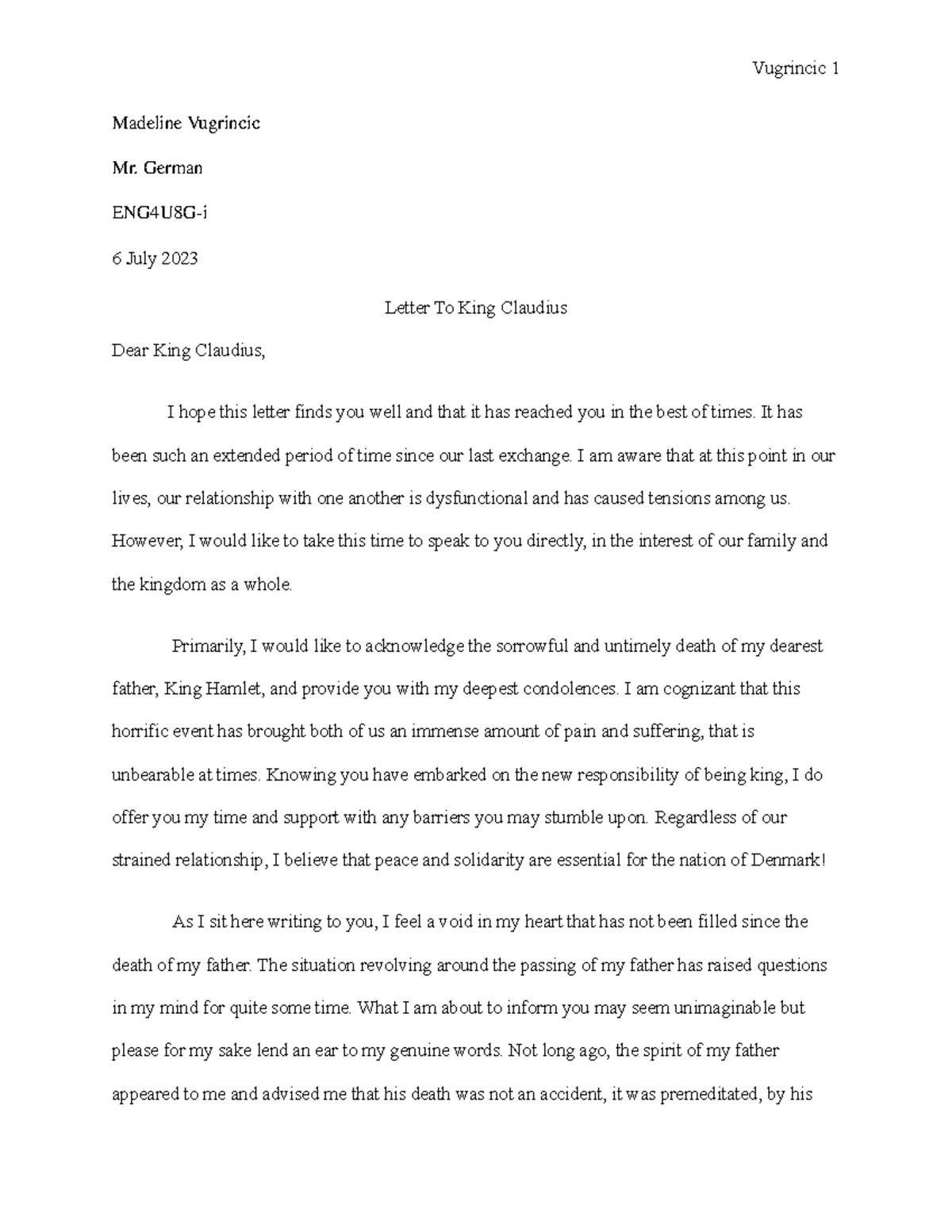 Hamlet's Letter to King Claudius: A Reflection on Grief and ...