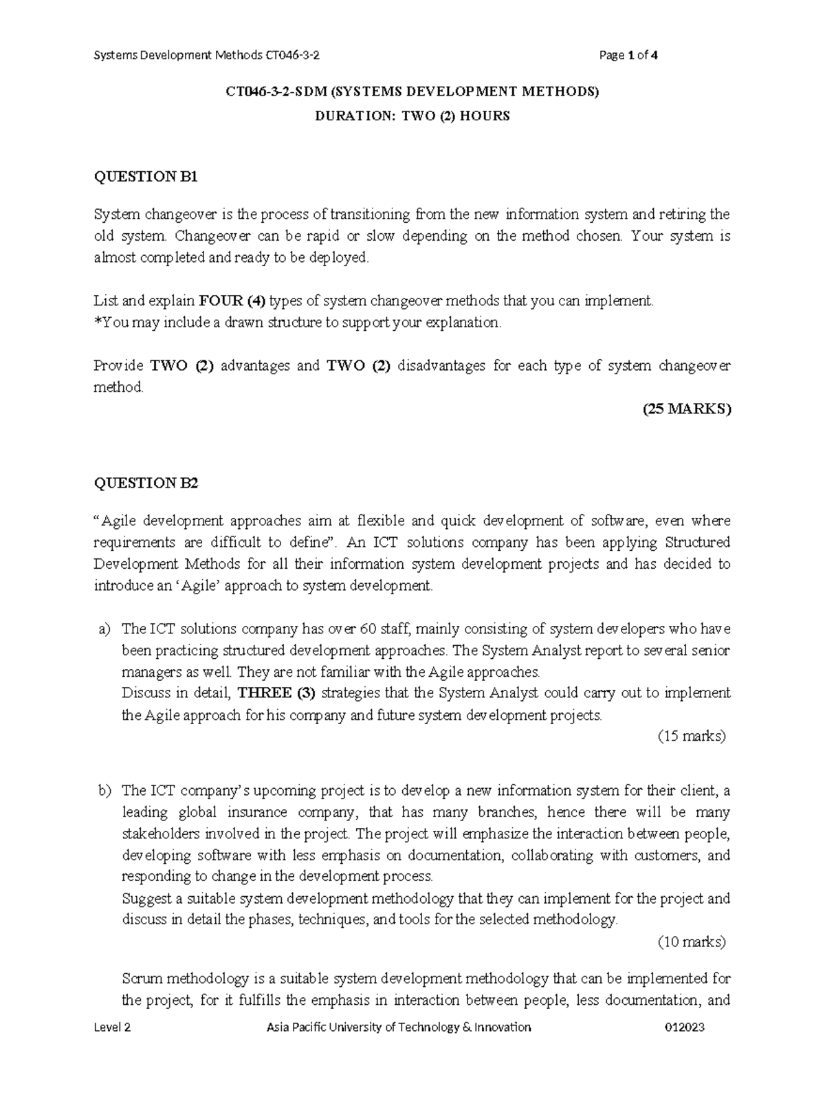 Systems Development Methods Exam 2023 (SDM 012023) - Studocu