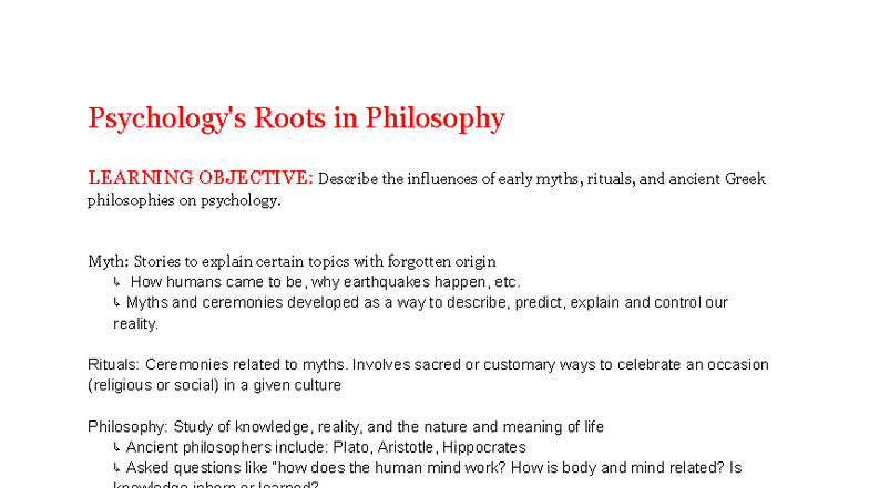 PS101 Chapter 1.2: Roots of Philosophy and Psychology Insights - Studocu
