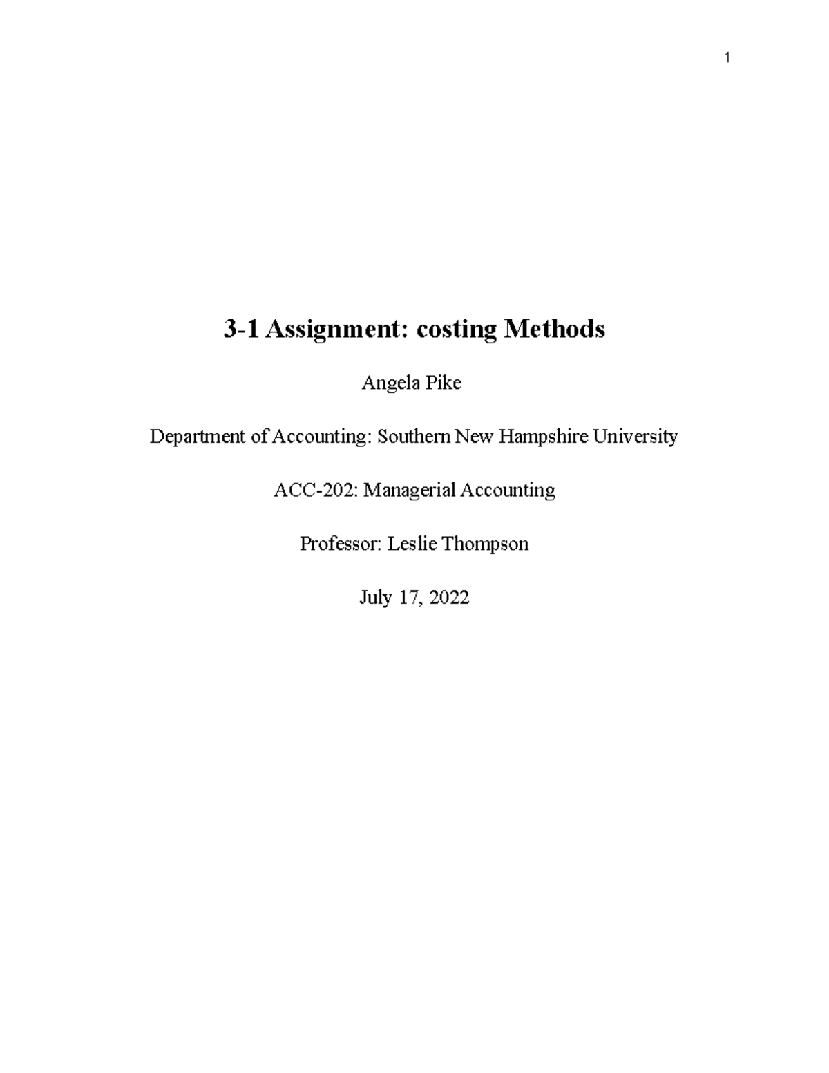 Untitled document (16) - 3-1 Assignment: costing Methods Angela Pike ...
