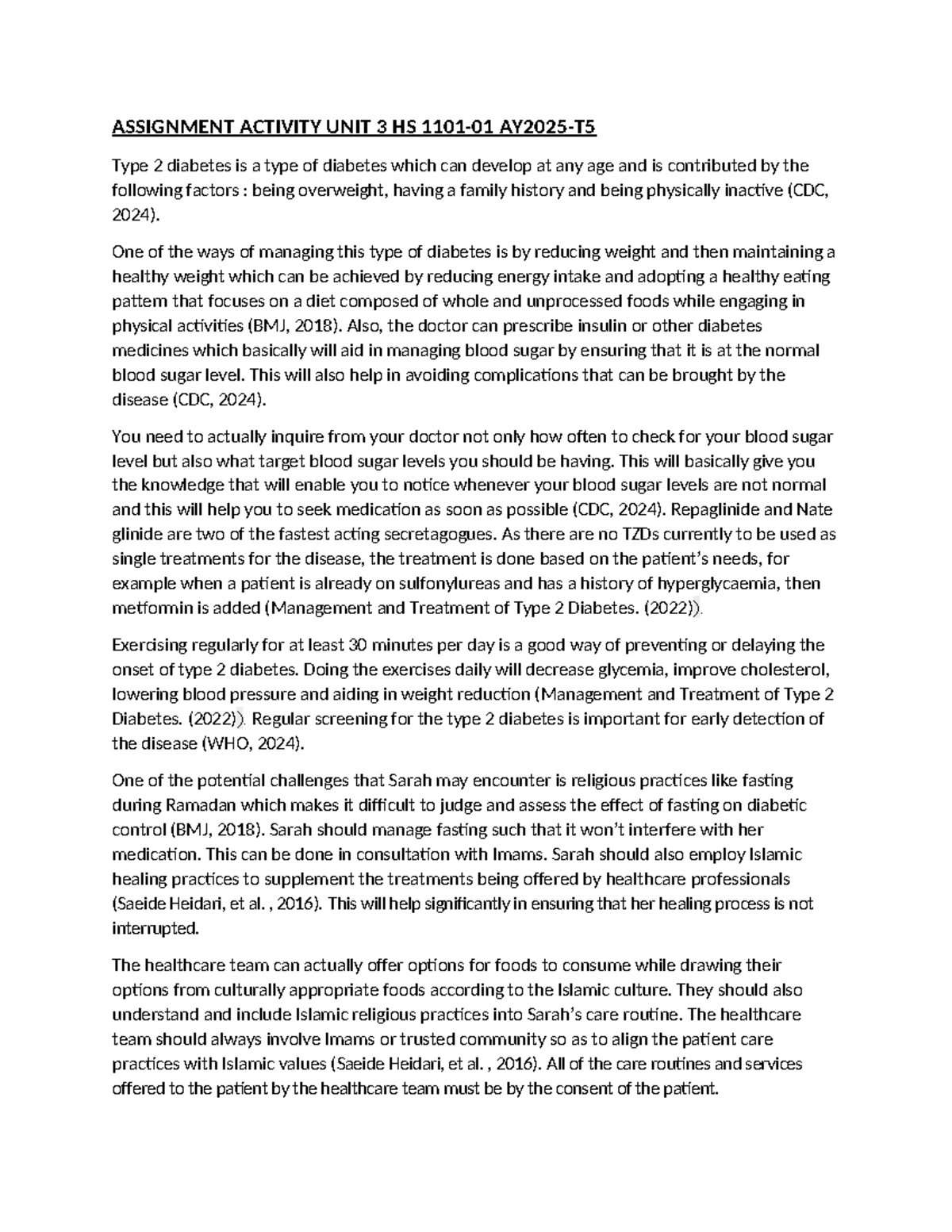 HS Unit 3 Assignment: Managing Type 2 Diabetes Effectively - Studocu