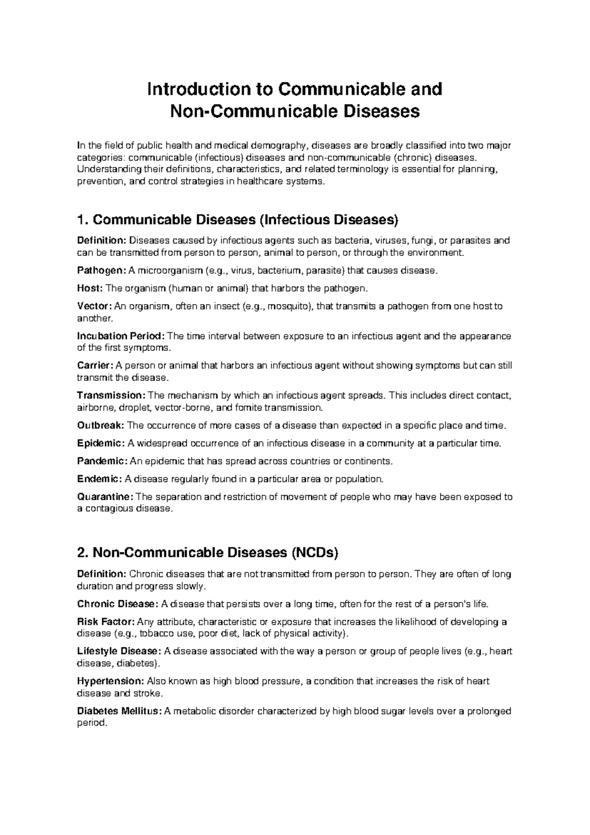 Medical Demography: Intro to Communicable & Chronic Diseases - Studocu