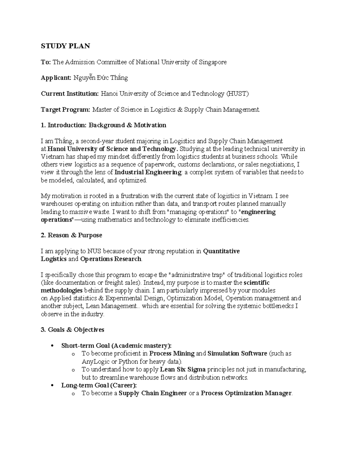 Study Plan for MSc in Logistics & Supply Chain Management at NUS - Studocu