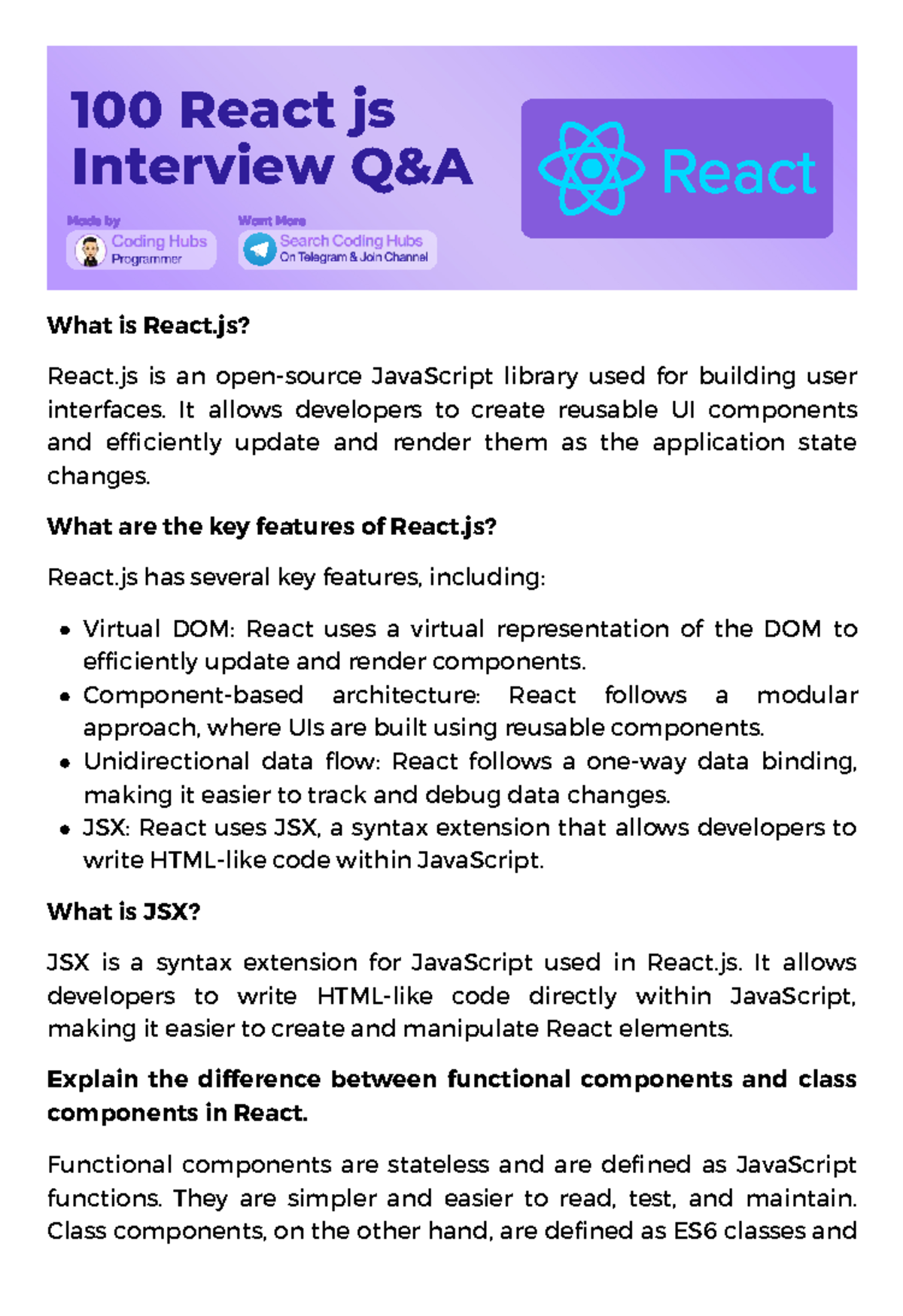 100 React.js Interview Questions and Key Concepts Explained - Studocu