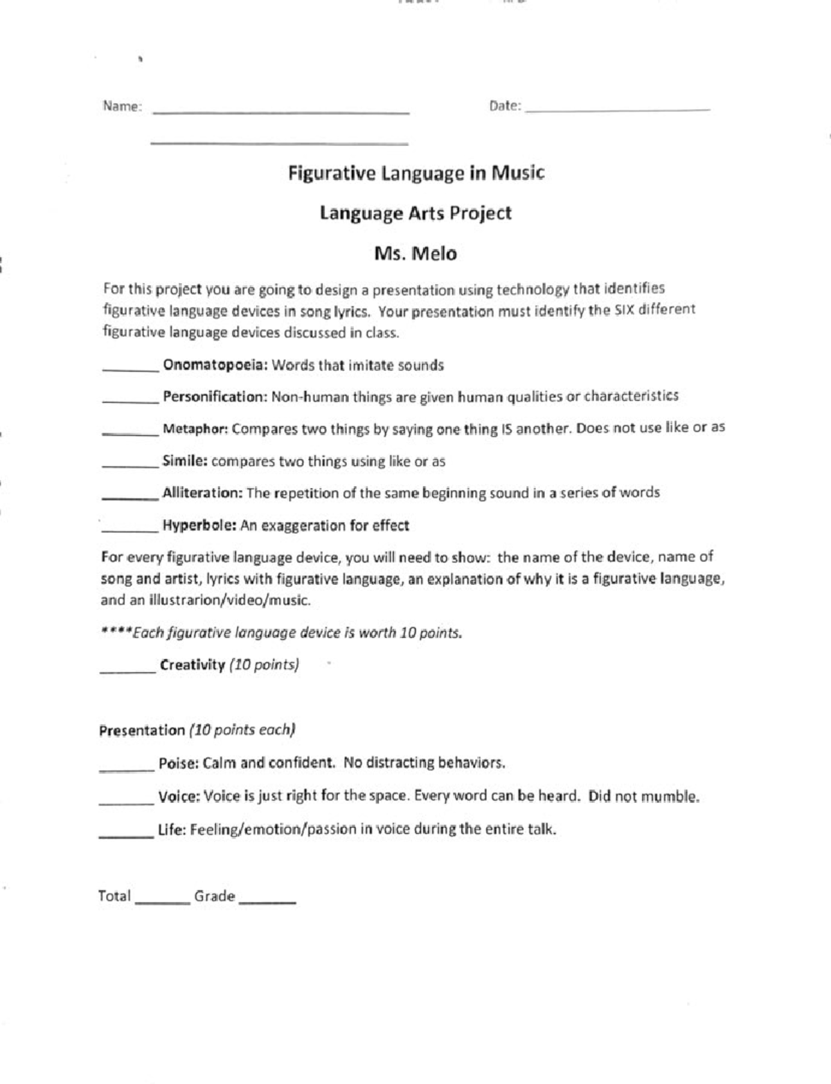 Figurative language project for language arts (LA 101) - Studocu