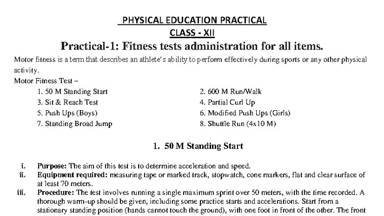 XII- Physical Education Practical: Fitness Tests Administration Guide ...