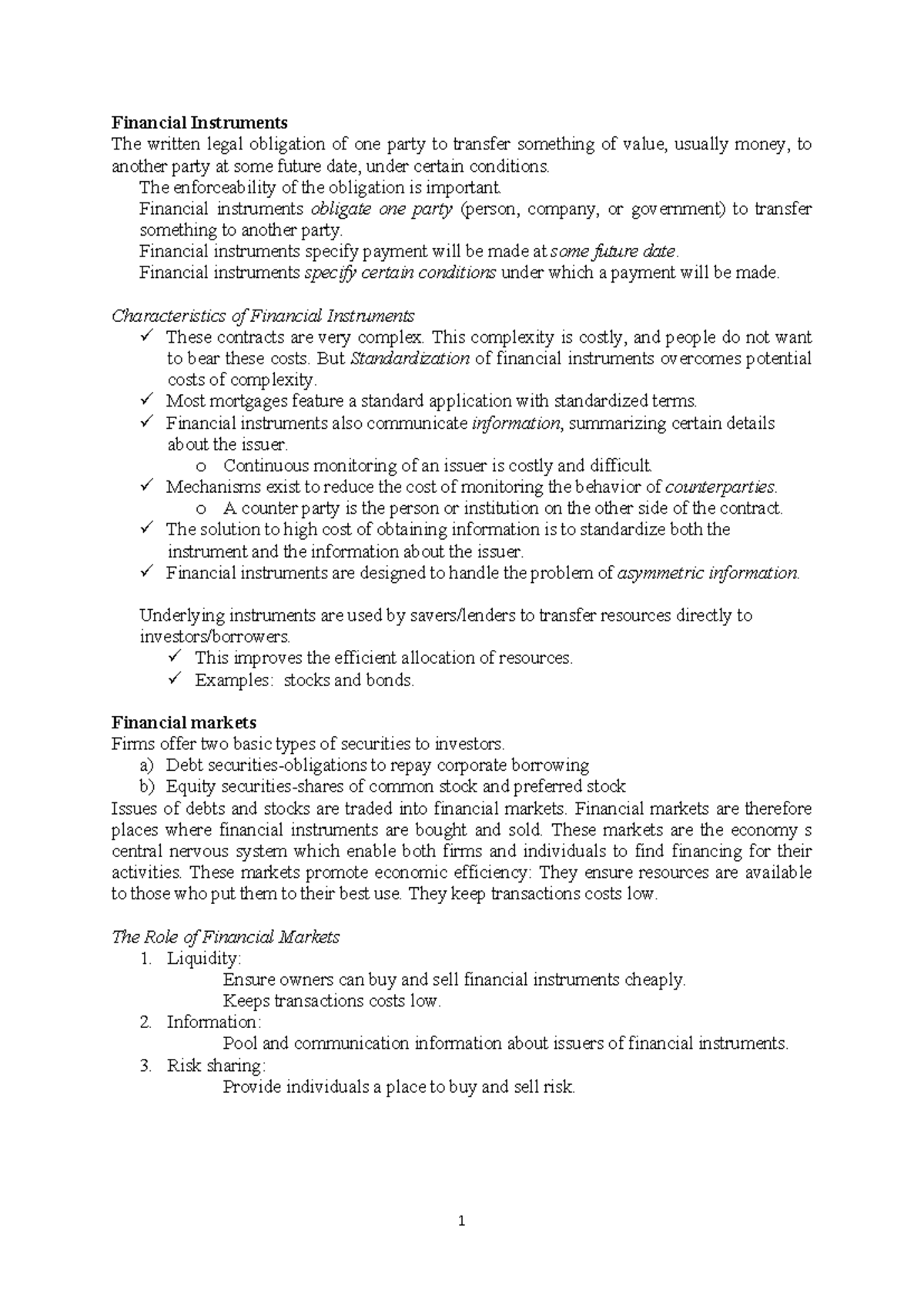 Financial Instruments and Markets Overview: Key Concepts and Roles ...