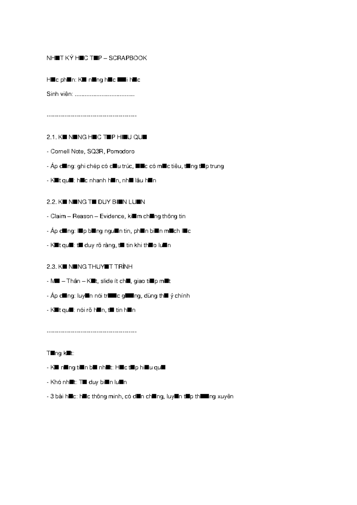 Nhat Ky Hoc Tap 2 - ———- NHnT KÝ HnC TnP – SCRAPBOOK Hnc phnn: Kn nnng ...