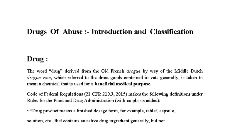 Drugs of Abuse: Introduction & Classification (PDA Activity-2) - Studocu