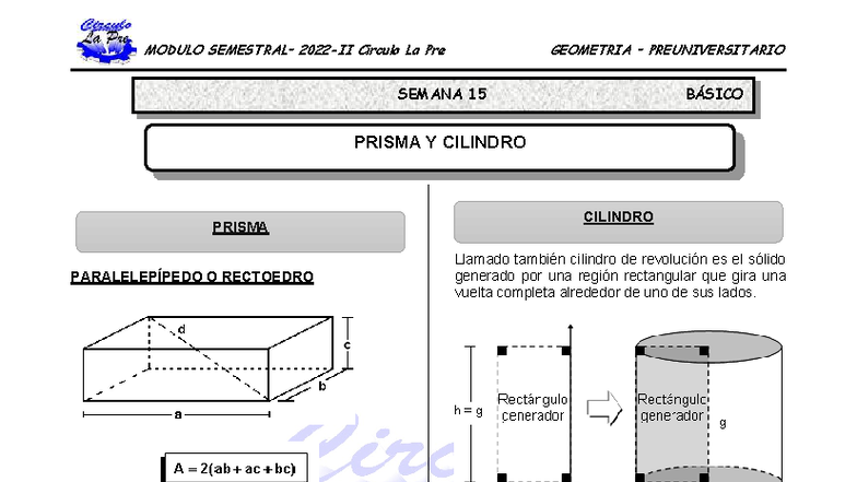 Tema 15: Prisma y Cilindro - Conceptos y Ejercicios - Studocu