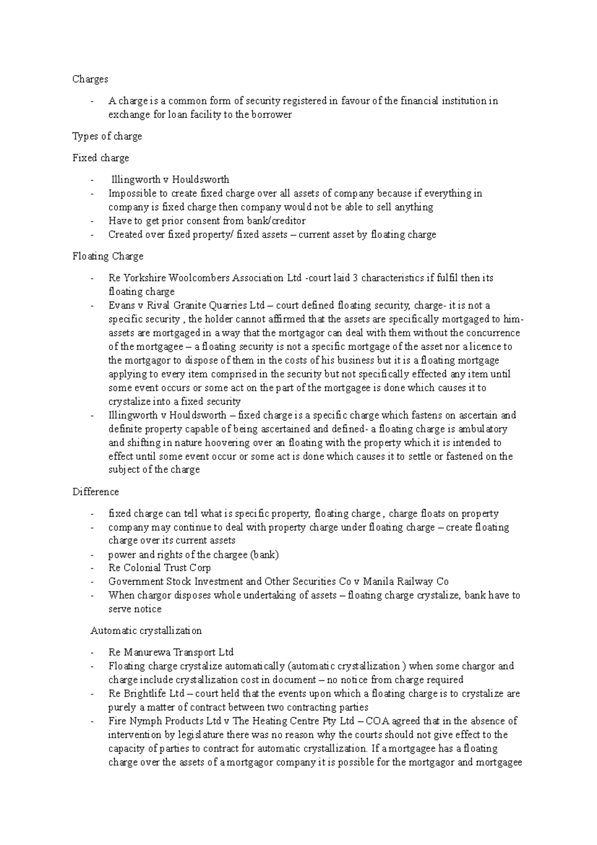 Charges - cases and short notes - Charges A charge is a common form of ...