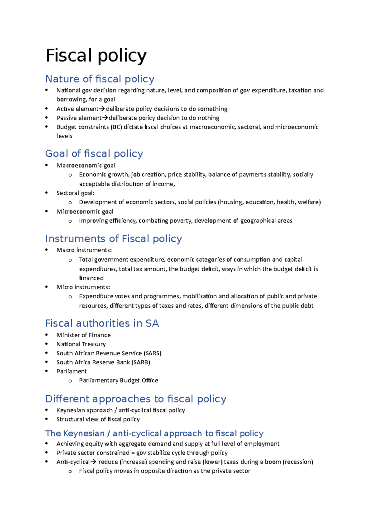 Fiscal Policy Overview: Summary of Lecture & Slides (ECO 101) - Studocu