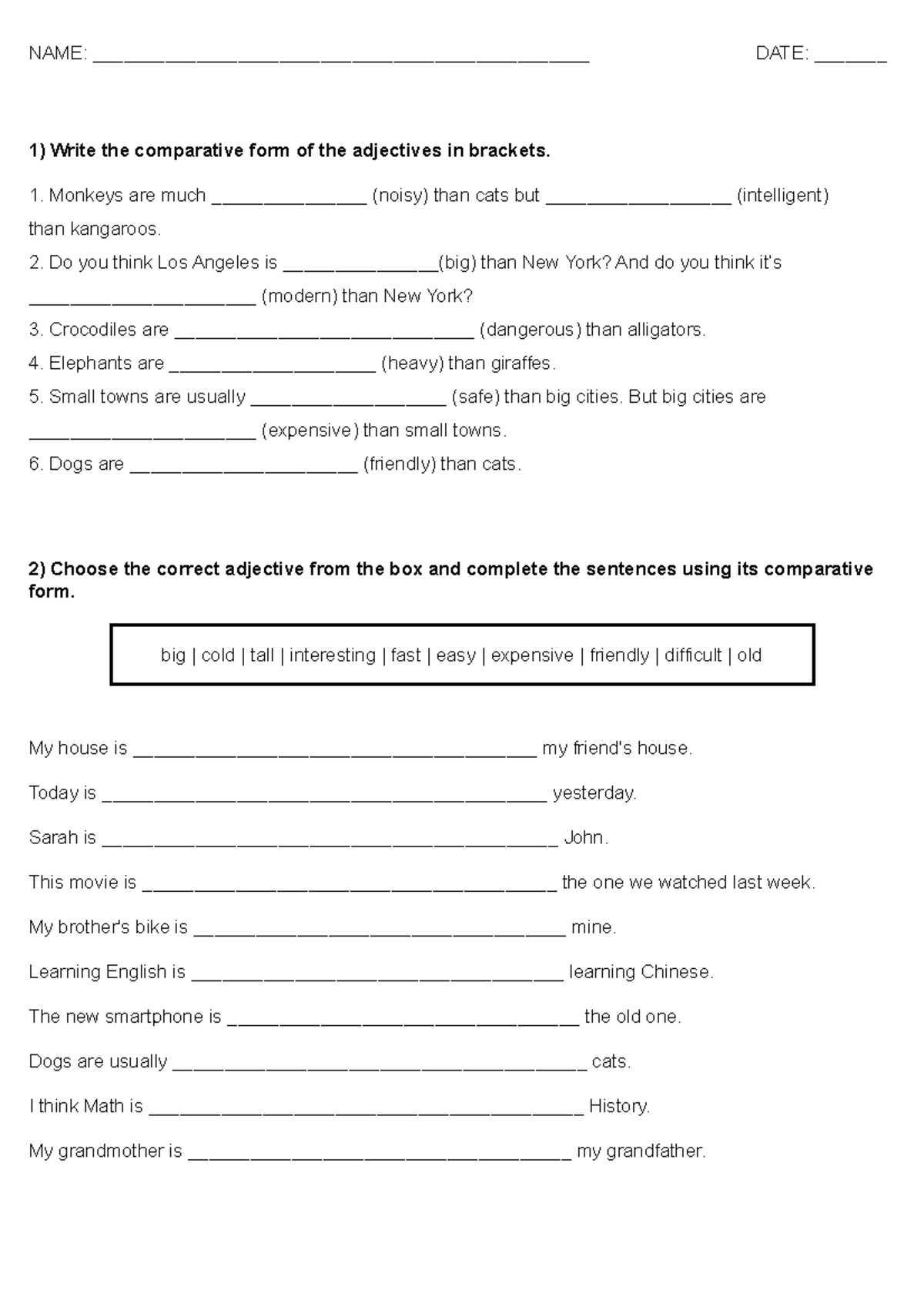MINI TEST (Comparative Adjectives) - Practice & Answers - Studocu