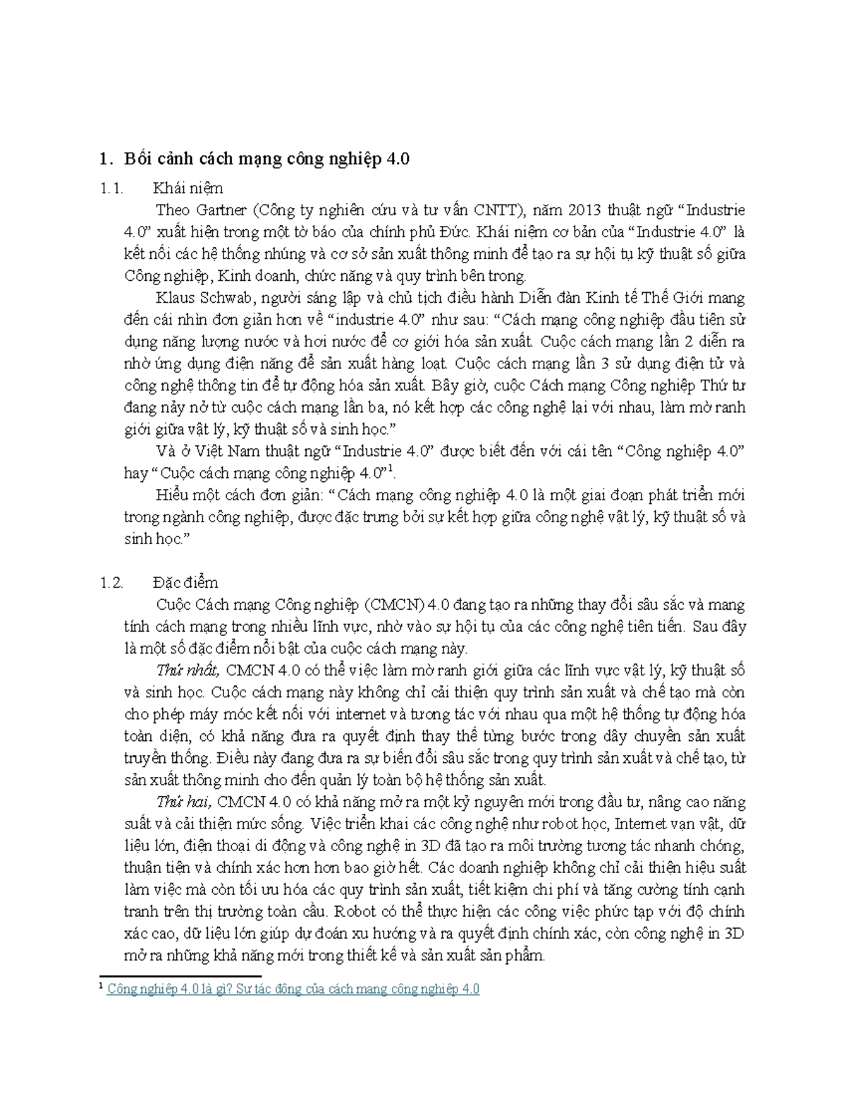 Cmcn 4 - Đặc điểm và Tác động của Cách mạng Công nghiệp 4.0 - Studocu