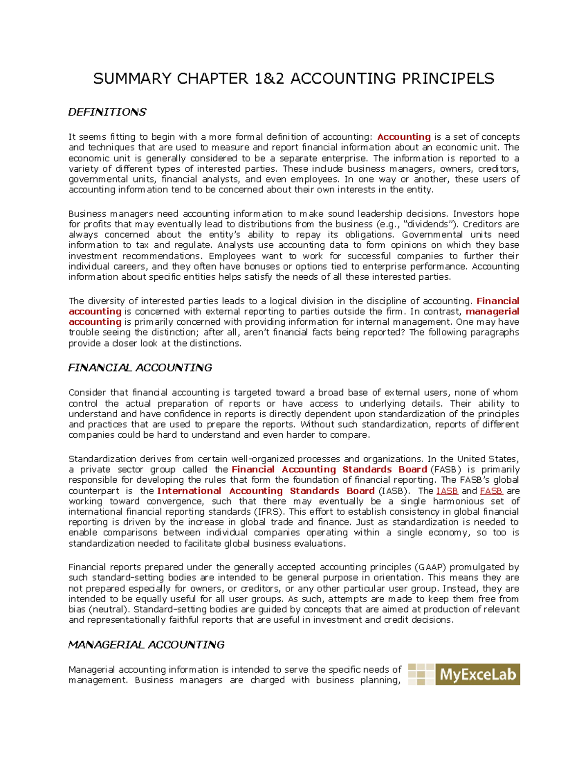 Summary of Chapters 1 and 2 - Accounting Principles (ACCT 101 ...
