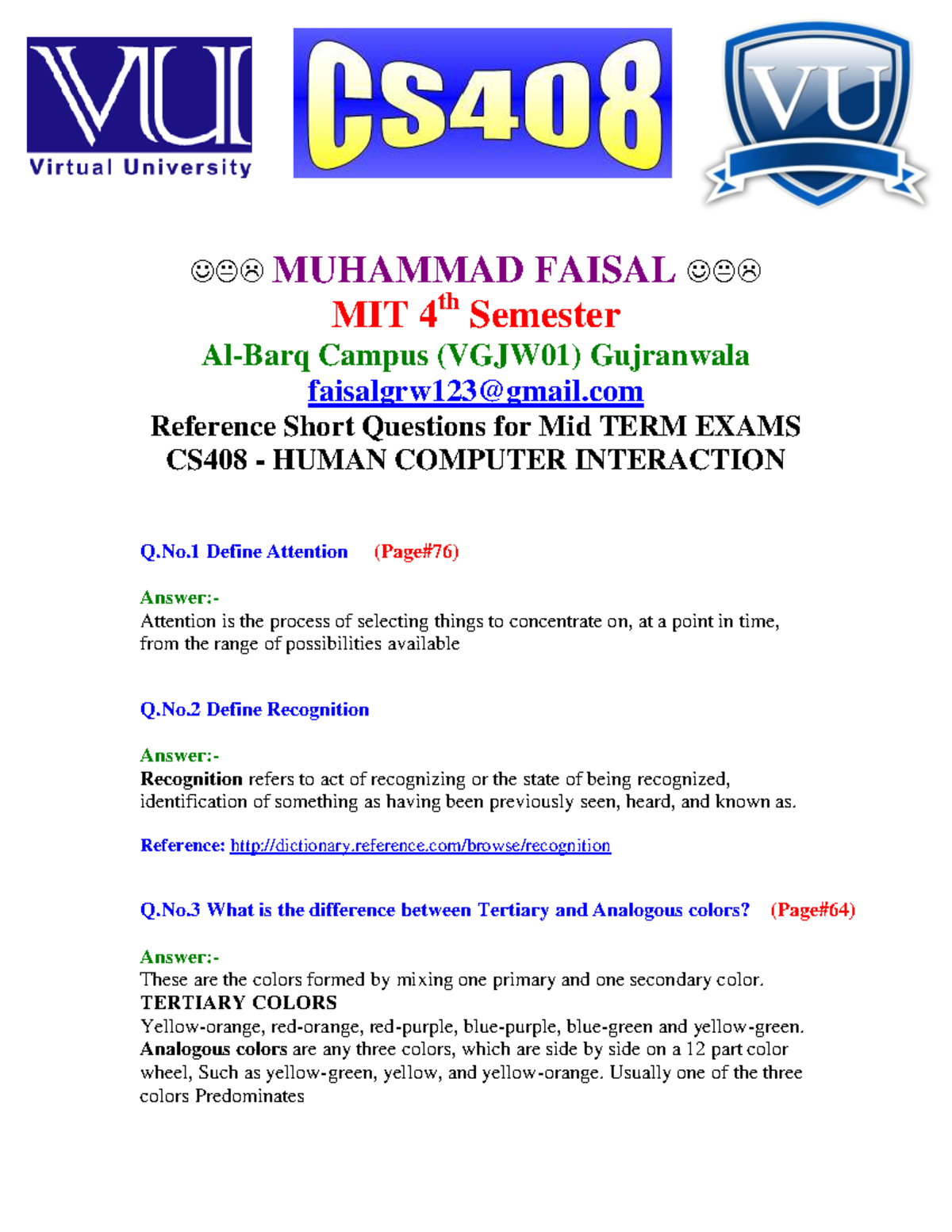 CS408 Midterm Exam Reference: Short Questions on Human-Computer ...