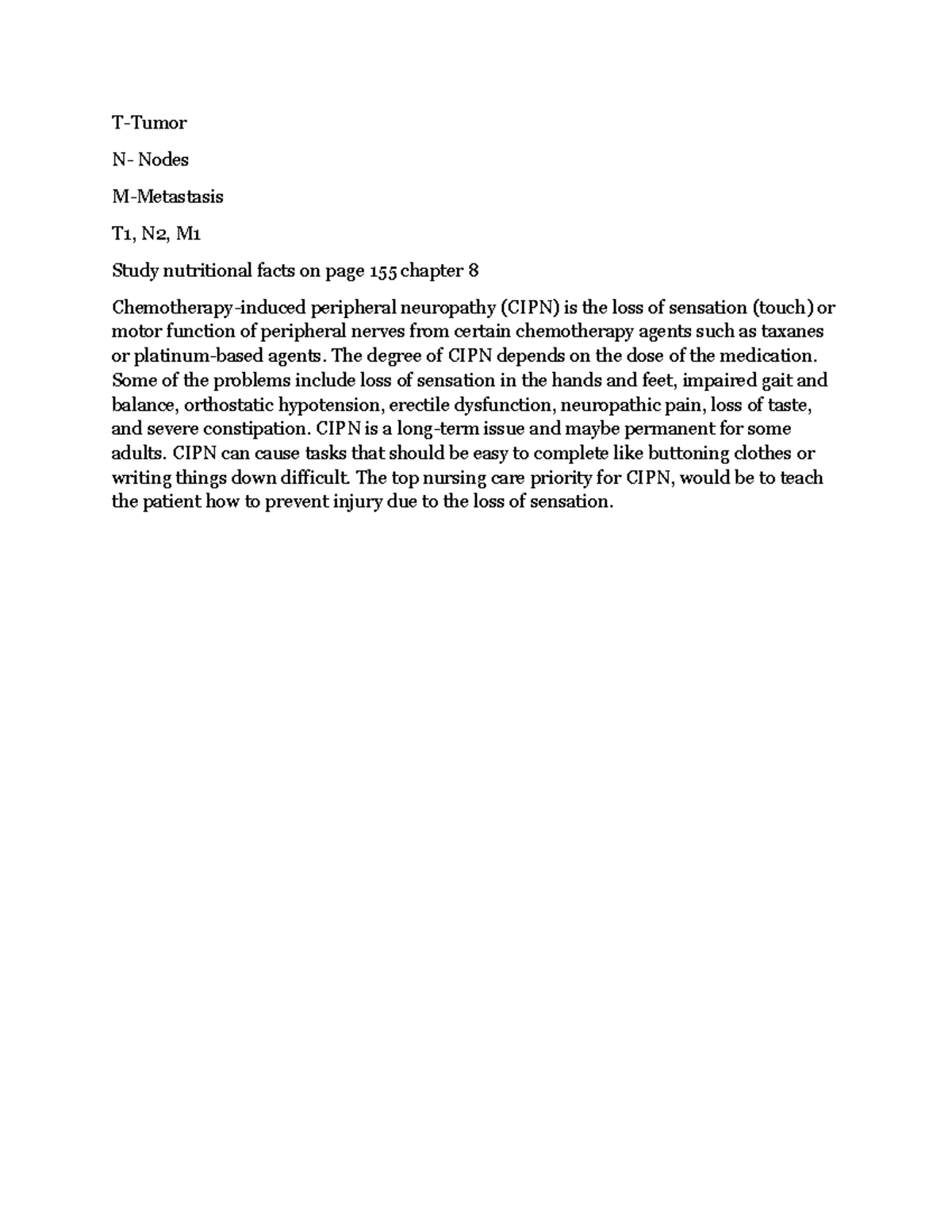 Chemotherapy (N2) - Chapter 8 Notes on Peripheral Neuropathy (CIPN ...