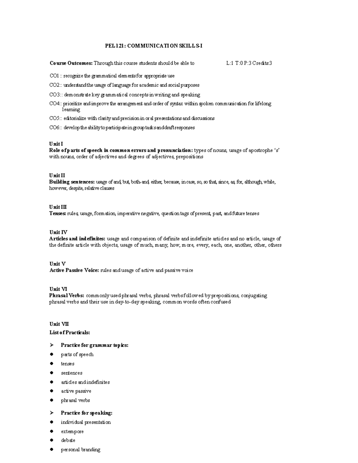 PEL121: Communication Course Syllabus and Learning Outcomes - Studocu