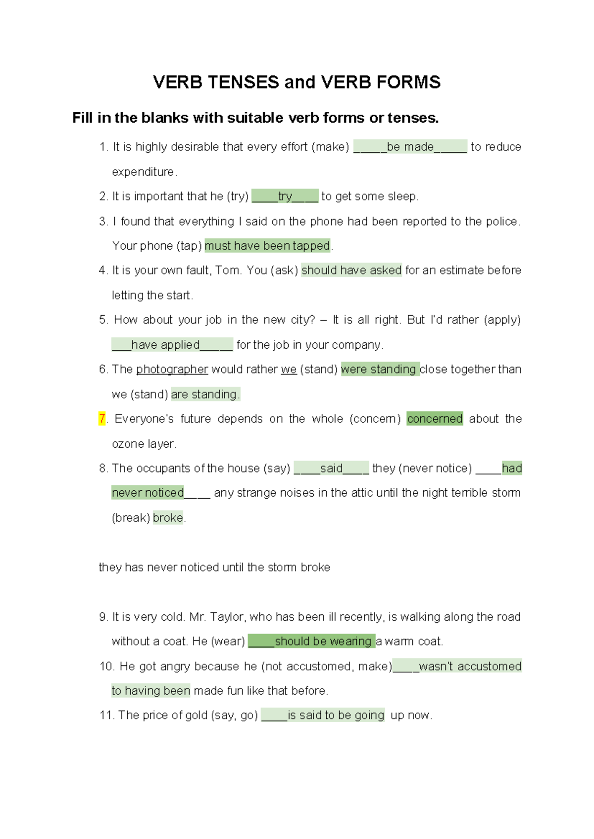 Verb Tenses Practice - Fill in the Blanks Exercise - Studocu