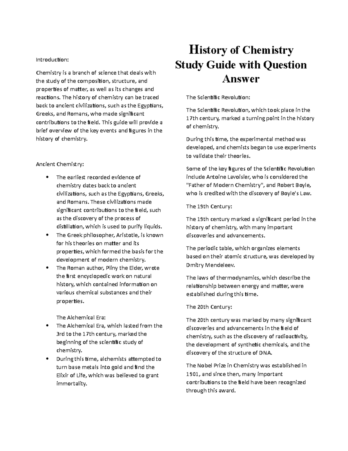 History of Chemistry Study Guide: Key Events & Figures - Studocu