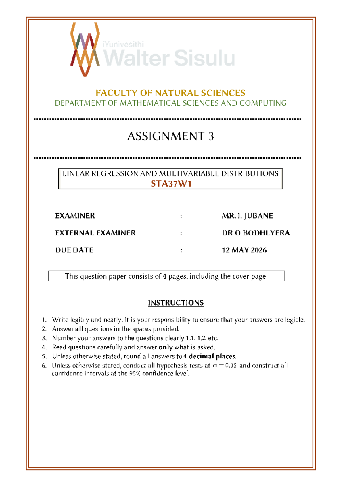 STA37W1 Assignment 3: Linear Regression & Multivariable Distributions ...