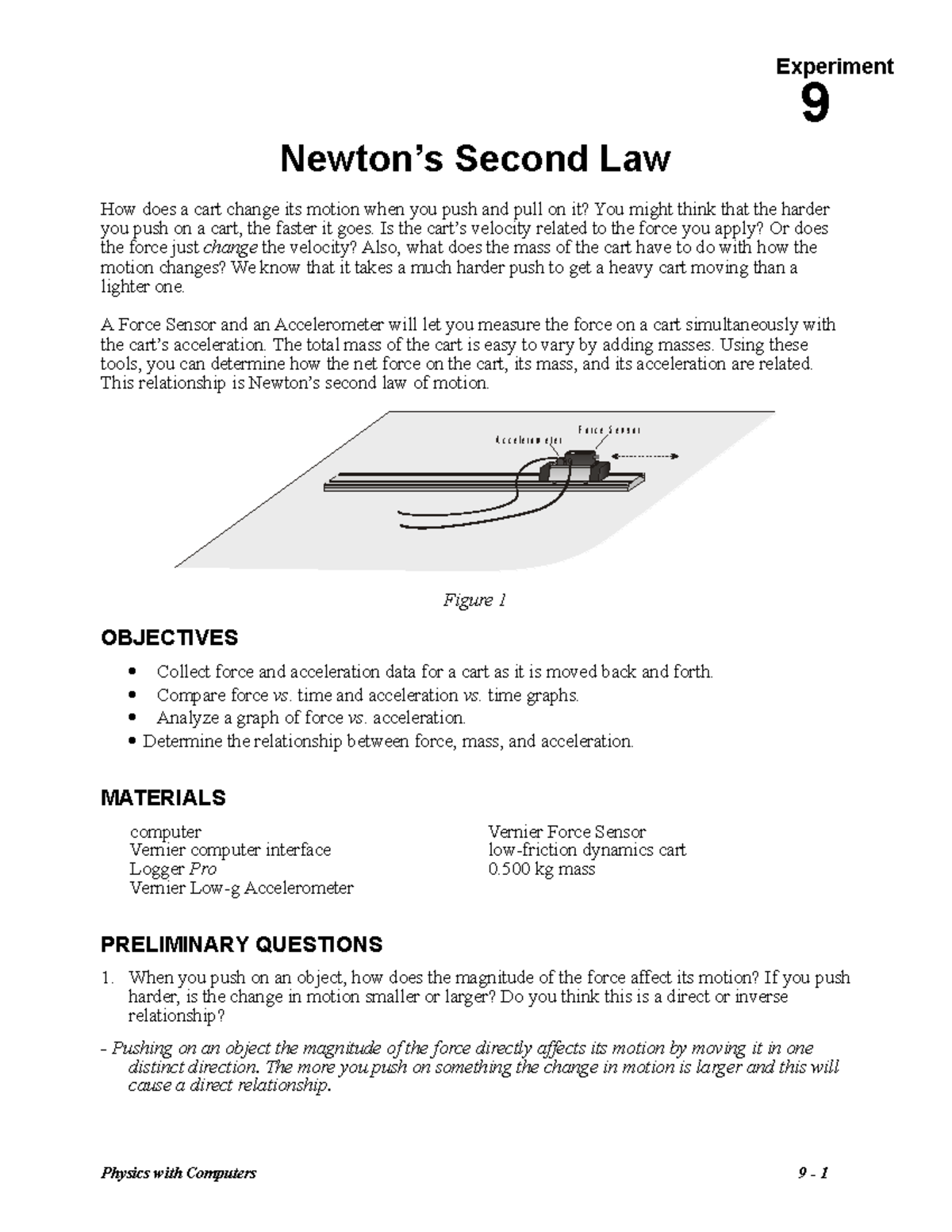 09 Newtons Second Law LAB Writeup - 9 Newton’s Second Law How does a ...