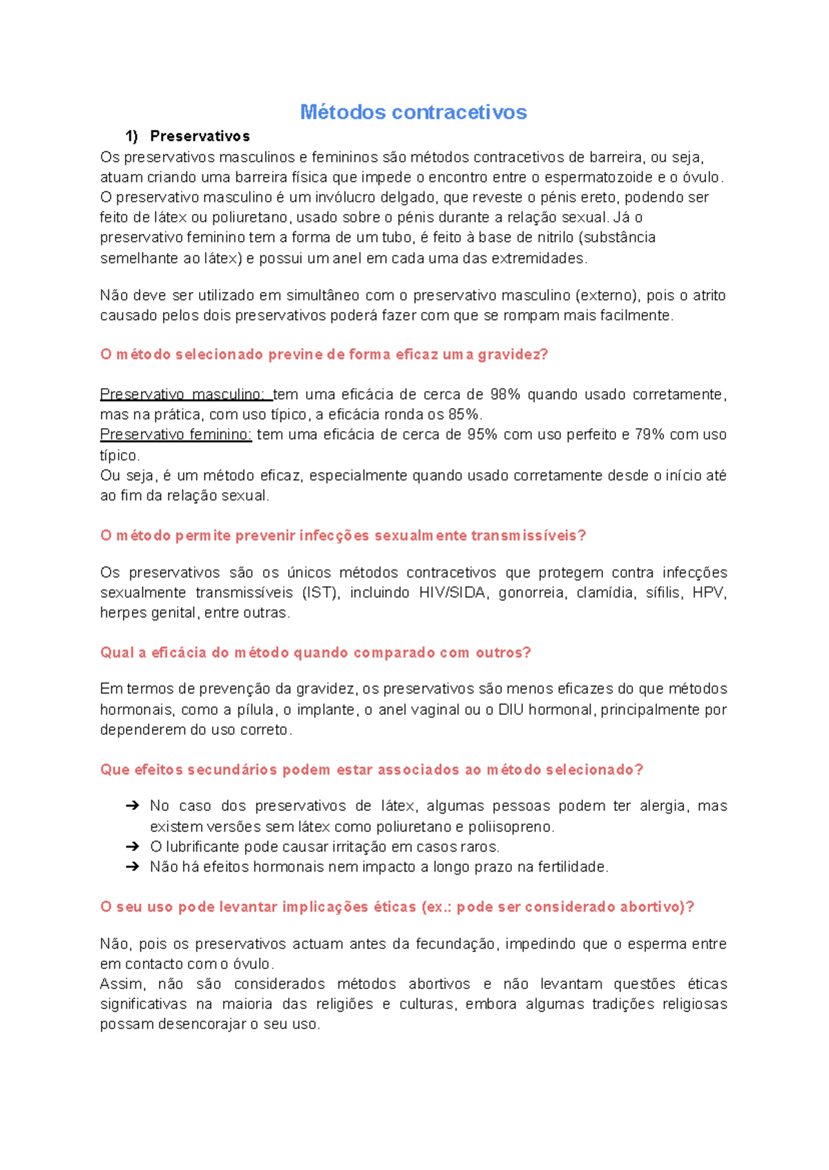 Métodos Contraceptivos: Eficácia e Considerações Éticas - Trab BIO ...